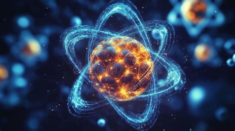 Atomic Structure Visualization Nucleus With Orbiting Electrons Depicted In A Scientific