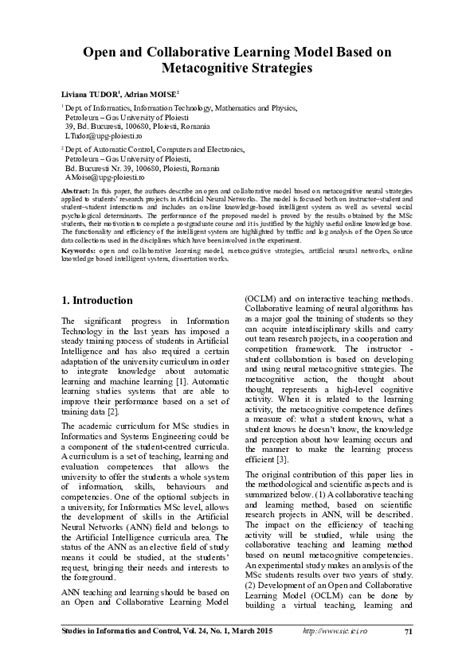 Pdf Open And Collaborative Learning Model Based On Metacognitive