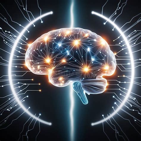 Digital Brain Illustration On A Blue Background With Lines And Dots Stock Illustration