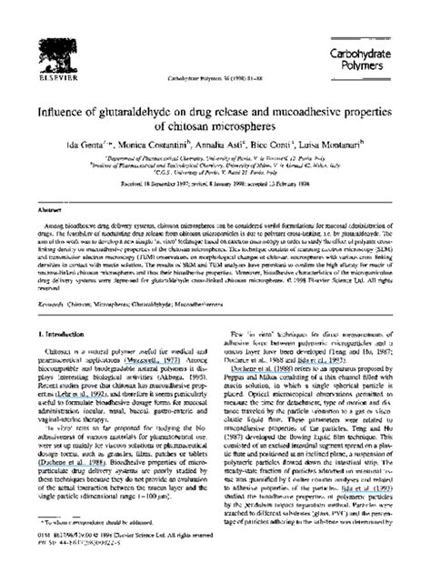 Pdf Influence Of Glutaraldehyde On Drug Release And Mucoadhesive Properties Of Chitosan