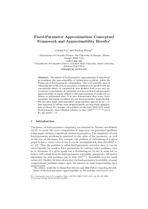 Pdf Fixed Parameter Approximation Conceptual Framework And Approximability Results