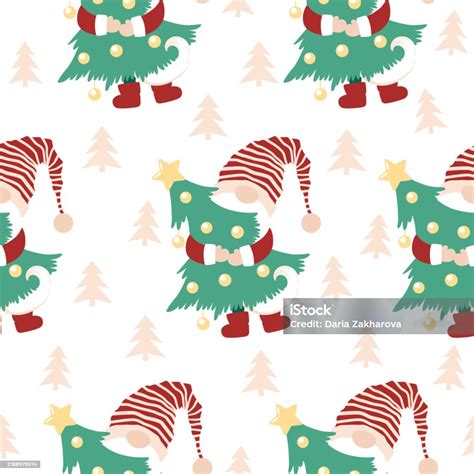 메리 크리스마스와 새해 벡터 일러스트 레이 션과 귀여운 손으로 그린 스칸디나비아 격언과 나무 완벽 한 패턴은 흰색 배경에 고립되어 있습니다 카드 인쇄 포스터 장식을 위한