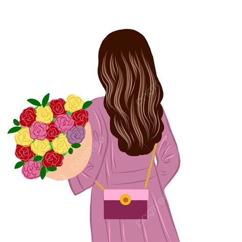 꽃 그림을 들고 예쁜 여자 예쁜 여자 얼굴없는 예술 꽃을 들고 Png 일러스트 및 Psd 이미지 무료 다운로드 Pngtree