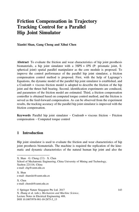 Pdf Friction Compensation In Trajectory Tracking Control For A Parallel Hip Joint Simulator