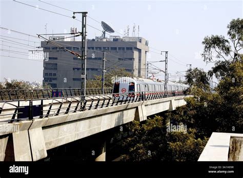 Delhi Metro Train Coming Out Of Pusa Road Station Delhi India Asia