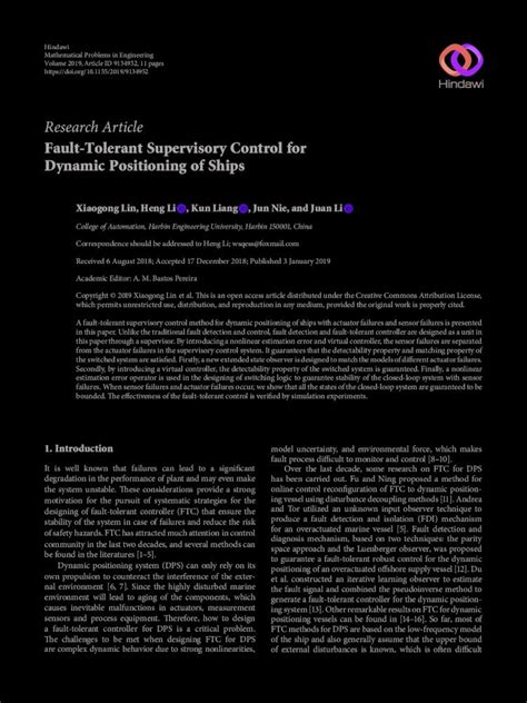 Pdf Fault Tolerant Supervisory Control For Dynamic Positioning Of Ships · 2019 7 30