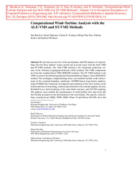 pdf computational wind turbine analysis with the ale vms and st vms