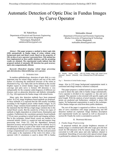 Pdf Automatic Detection Of Optic Disc In Fundus Images By Curve Operator