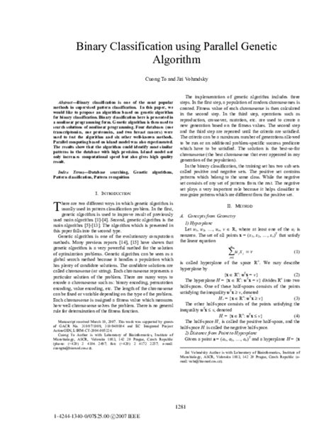 Pdf Binary Classification Using Parallel Genetic Algorithm