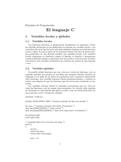 Variables Locales Y Globales Lenguaje C Pdf Variable Informática