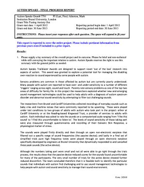 Fillable Online AUTISM SPEAKS FINAL PROGRESS REPORT Fax Email Print PdfFiller