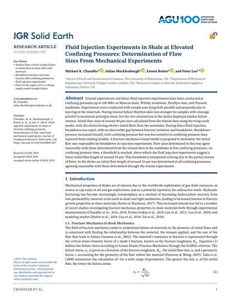 Pdf Fluid Injection Experiments In Shale At Elevated Confining Pressures Determination Of