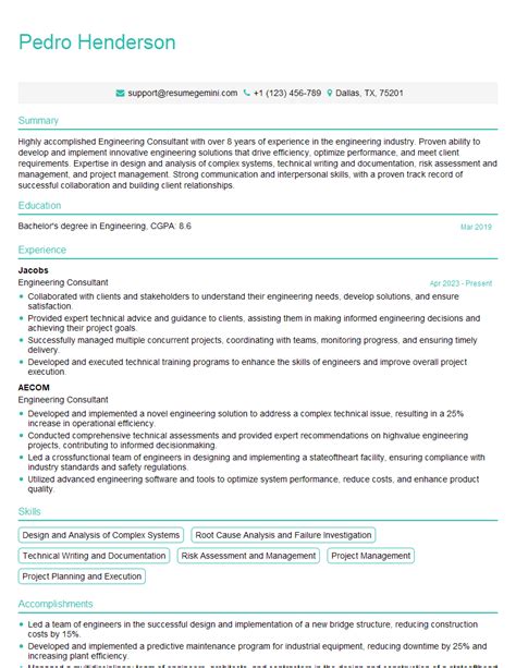 Engineering Consultant Resume Template Resumegemini Online Resume