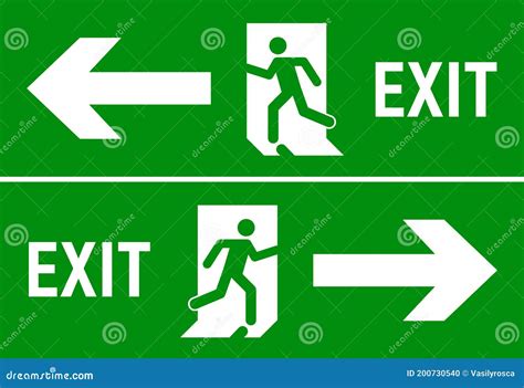 Emergency Fire Exit Sign Evacuation Fire Escape Door Vector Sign Pictogram Arrow Exit Route