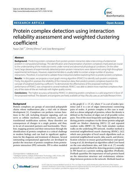Pdf Protein Complex Detection Using Interaction Reliability Assessment And Weighted Clustering