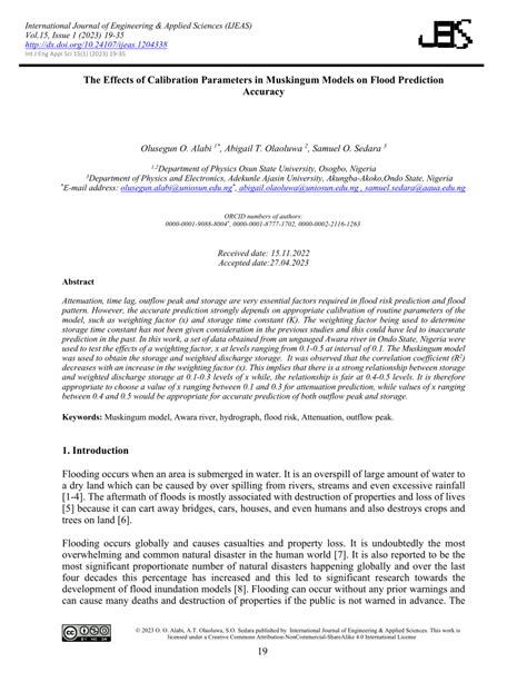 Pdf The Effects Of Calibration Parameters In Muskingum Models On Flood Prediction Accuracy