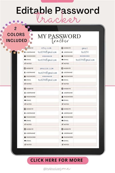 Password Tracker Digital Password Tracker Password Tracker Printable