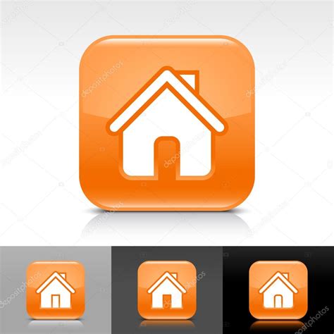 Orange Glossy Web Internet Button With White Home Icon Web Sign Stock