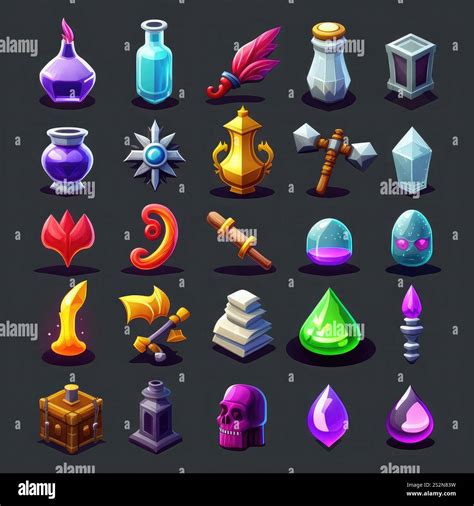 Fantasy Rpg 2d Game Icons Ai Generated Ui Gold Interface Object Effect Gem Fantasy Rpg 2d
