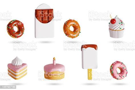 건강에 해로운 달콤한 음식 아이콘입니다 흰색 바탕에 도넛 케이크 컵케익 초콜릿 타르트 아이스크림 3d 렌더링 0명에 대한 스톡 사진 및 기타 이미지 Istock
