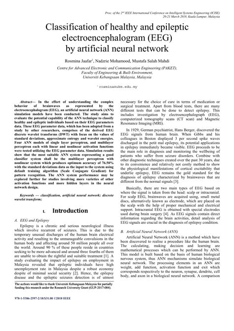 Pdf Classification Of Healthy And Epileptic Electroencephalogram Eeg By Artificial Neural