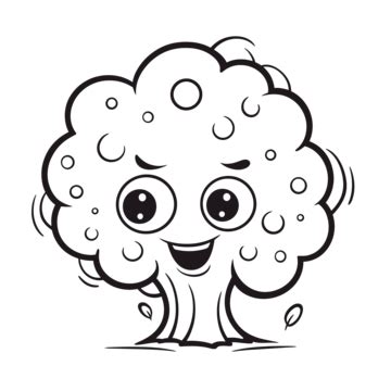 Cute Cute Cartoon Tree Face Coloring Page Outline Sketch Drawing Vector