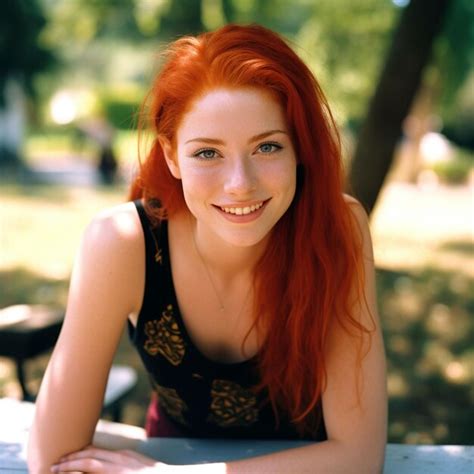 Premium AI Image Photo Closeup Portrait Of Curly Redhead Woman With Blue Eyes