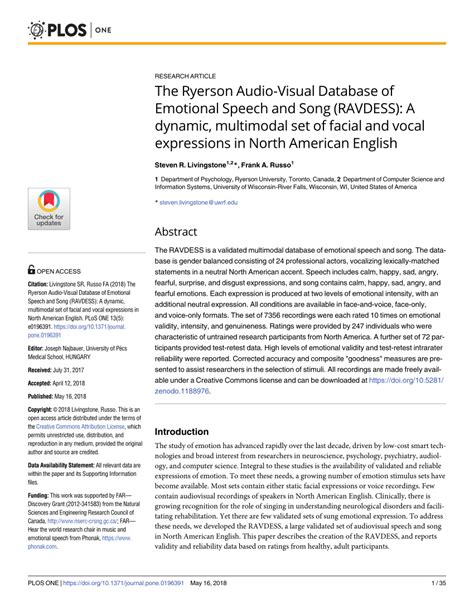 Pdf The Ryerson Audio Visual Database Of Emotional Speech And Song Ravdess A Dynamic
