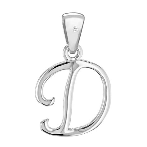 Diamond D Initial Pendant In Sterling Silver Rhodium Plated 133mm X 22