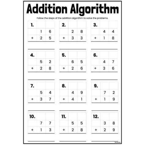 Addition Algorithm Worksheets Top Teacher