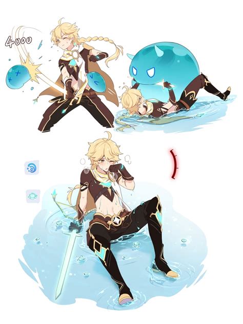 Aether And Slime Genshin Impact Drawn By Heilang Danbooru