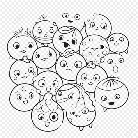 귀여운 작은 얼굴 윤곽선 스케치 드로잉 그룹의 색칠 페이지 벡터공 스케치개요 Png 일러스트 무료 다운로드 Lovepik