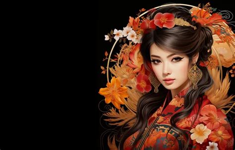 Обои Girl Flowers Asian Ai Art на телефон и рабочий стол раздел ии арт разрешение 1920x1080