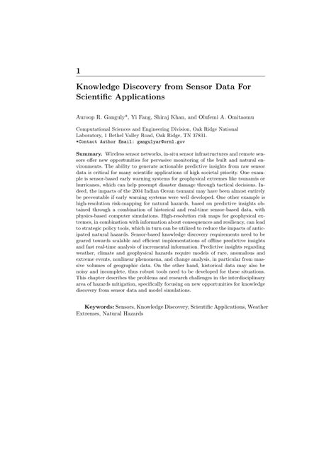 PDF Knowledge Discovery From Sensor Data For Scientific Applications