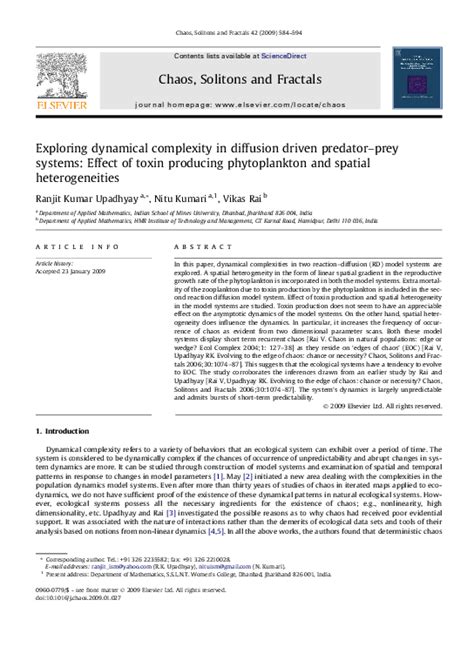 Pdf Exploring Dynamical Complexity In Diffusion Driven Predator Prey System And Spatial