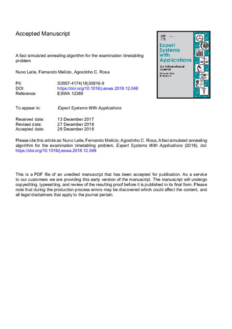 Pdf A Fast Simulated Annealing Algorithm For The Examination Timetabling Problem