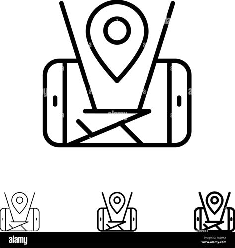 Map Mobile Location Technology Bold And Thin Black Line Icon Set Stock Vector Image And Art Alamy