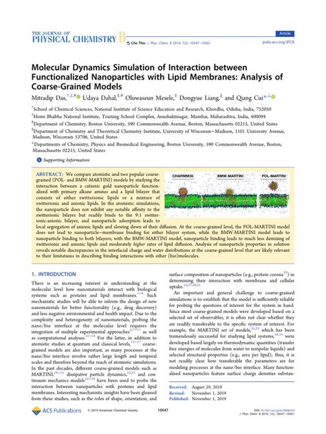 2019 Molecular Dynamics Simulation Of Interaction Between Functionalized Nanoparticles With