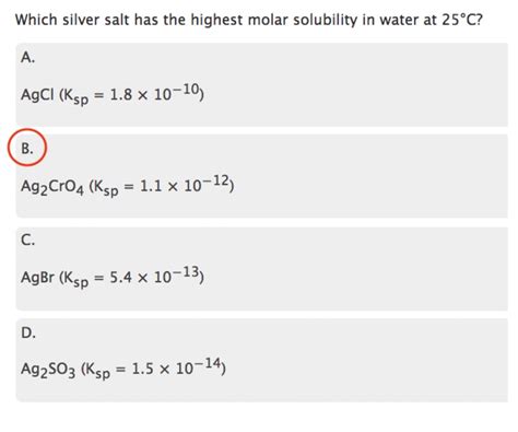 Solved Which Silver Salt Has The Highest Molar Solubility In