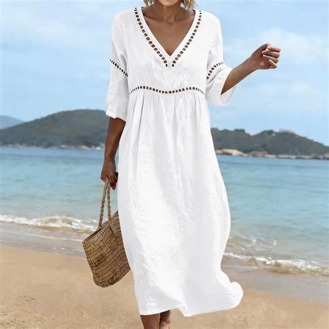 Axiiglly Summer Dresses For Women 2026 Cotton Linen V Neck Half Sleeve