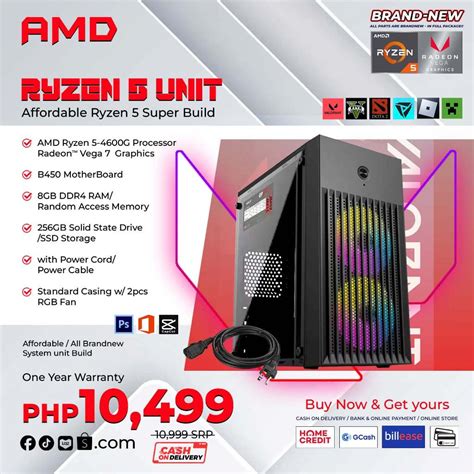 BRANDNEW System Unit CPU BLACK STANDARD CASING Ryzen 5 4600G 3 6ghz 8gb DDR4 240gb SSD Shopee
