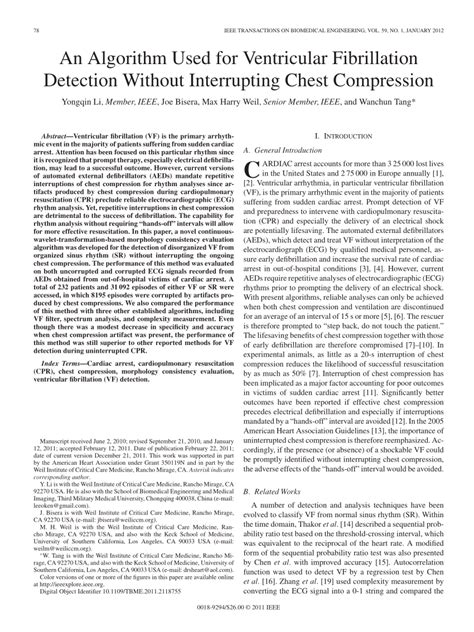 PDF An Algorithm Used For Ventricular Fibrillation Detection Without Interrupting Chest