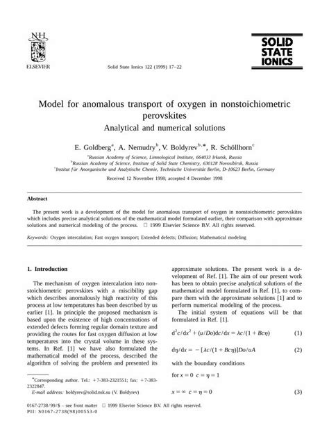 Pdf Model For Anomalous Transport Of Oxygen In Nonstoichiometric Perovskites Analytical And