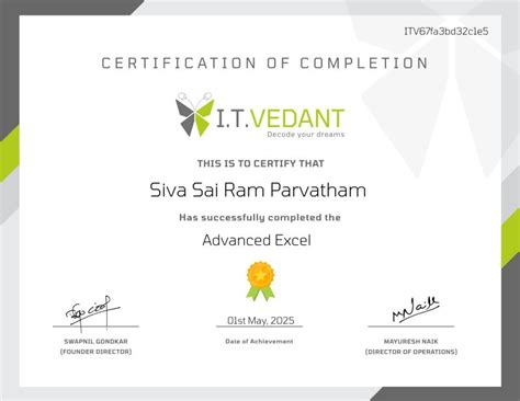 excel advancedexcel dataanalysis certification itvedant… siva