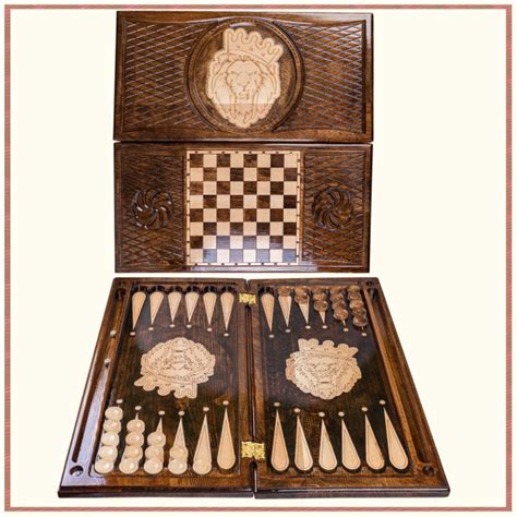 Нарды шашки большие деревянные резные с рисунком Лев в короне и ...