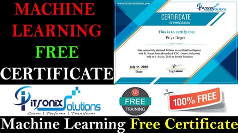 machine learning free certificate from itronix solutions youtube