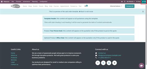 Quotation Templates In Odoo Sales Odoo V16 Enterprise Edition Book