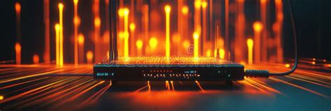 The Image Features A Router Surrounded By Network Cables And Glowing