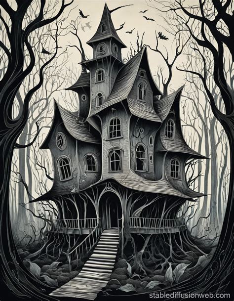 Haunted Witch House In Forest Landscape Stable Diffusion Online