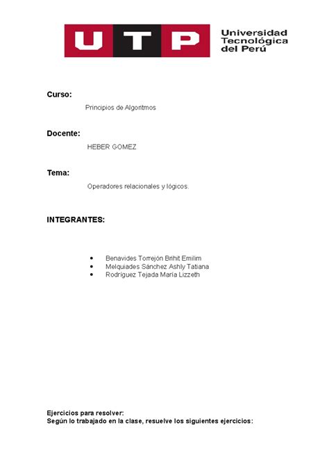 Algoritmo Semana 6 Tarea Curso Principios De Algoritmos Docente HEBER GOMEZ Tema